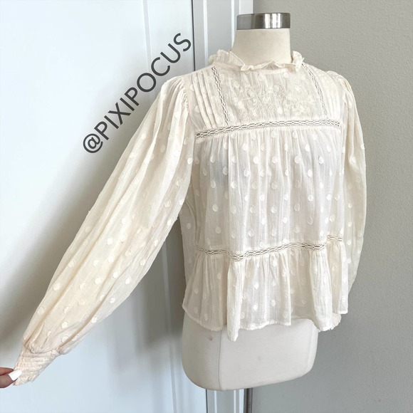 Zara | Tops | Zara Embroidered Swiss Dot Blouse Large | Poshmark